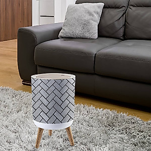 Small Trash Can with Lid Sidewalk Gray Tiles diagonally Texture Copy Space 7 Liter Round Garbage Can Elasticity Press Cover Lid Wastebasket for Kitchen Bathroom Office 1.8 Gallon