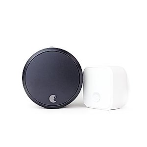 August Smart Lock Pro + Connect Hub - Wi-Fi Smart Lock for Keyless Entry - Works with Alexa, Google Assistant, and more – Dark Gray