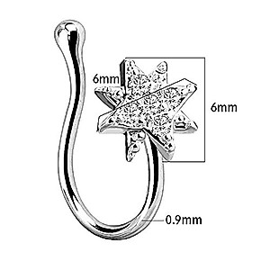 6Pcs Fake Nose Rings, Non-Piercing Clip-On Nose Rings, Glittering Crystal Inlaid Nose Ring, Lovely Heart Shape Star Flower Leaf Charms Stainless Steel Adjustable Body Jewelry Women Girls-gold