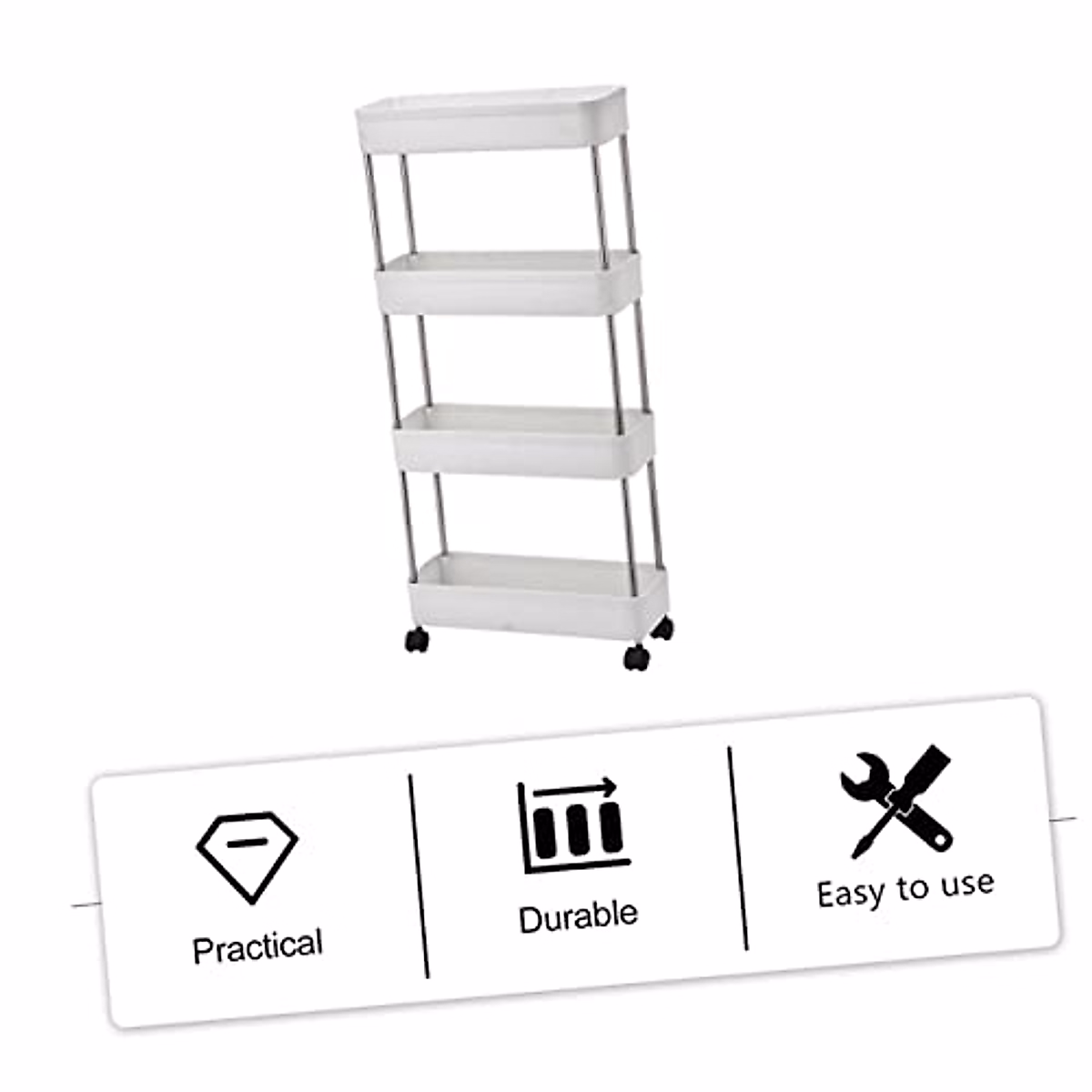 USHOBE Trolley 4 Storage Rack Kitchen Slide Out Cart Bathroom Rolling Cart Storage Rack with Wheels Makeup Rolling Cart Slim Storage Cart Wheel Dolly Cosmetics Organizer Storage Basket