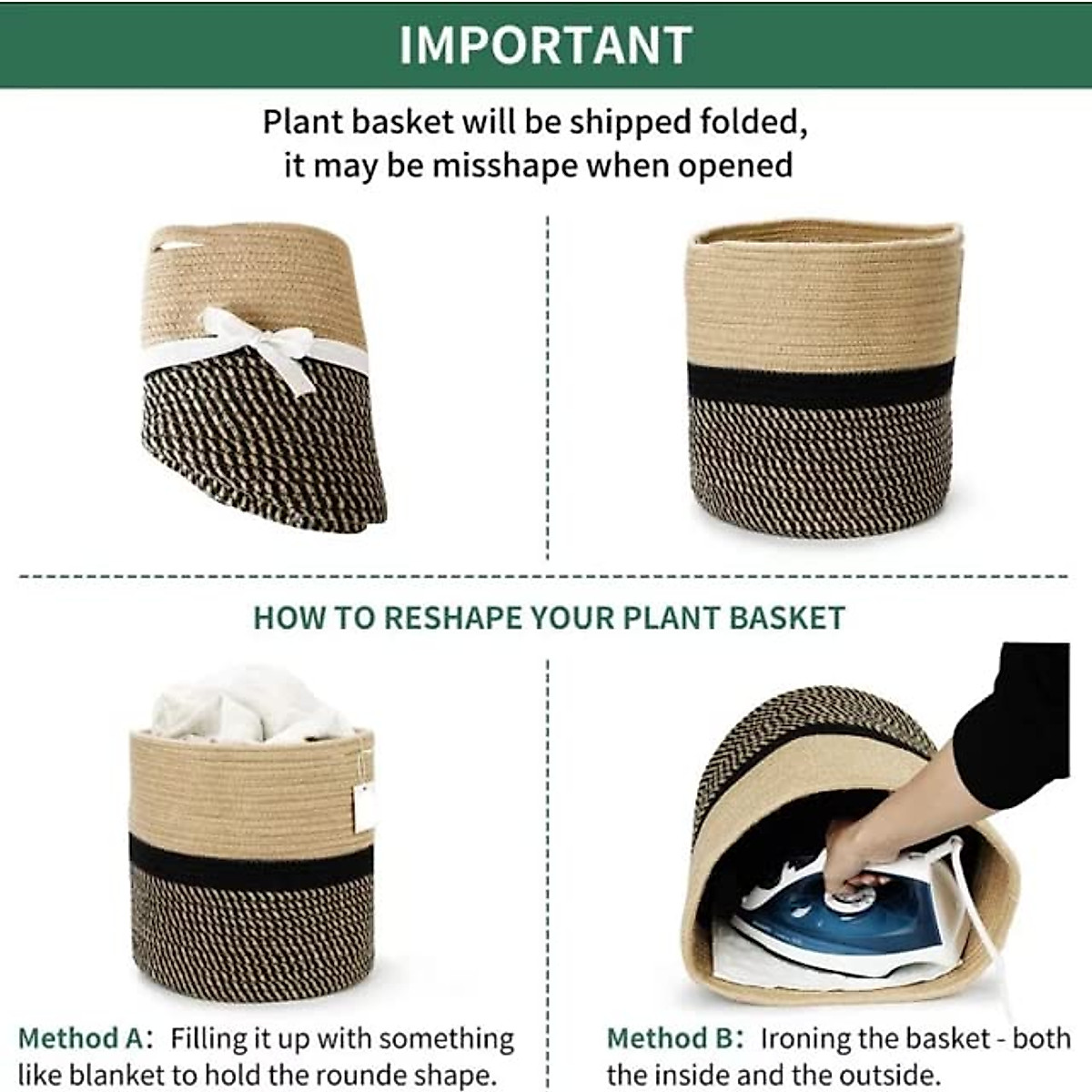 Large Modern Woven Rope Basket. Woven Storage Basket Decorative Rope Basket Wooden Bead Decoration for Blankets,Toys,Clothes,Shoes,Plant Organizer Bin with Handles Living Room Home Decor, Jute.