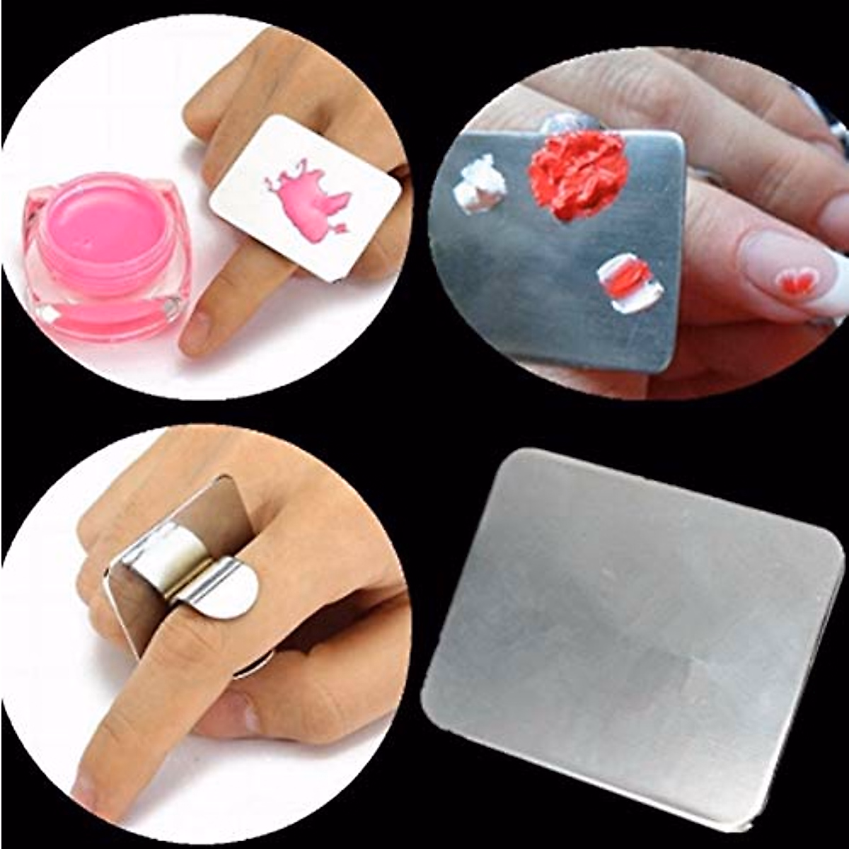 Frcolor 2PCS Nail Art Palette Stainless Steel Makeup Mixing Palette Ring Nail DIY Art Design Paint Color Mixing Palette Metal Tool