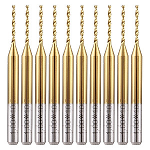 HOZLY 1/8 Shank Titanium Nitride Coated Carbide PCB CNC Drill Bits Router 1.0mm Cuting Dia for Print Circuit Board Pack of 10