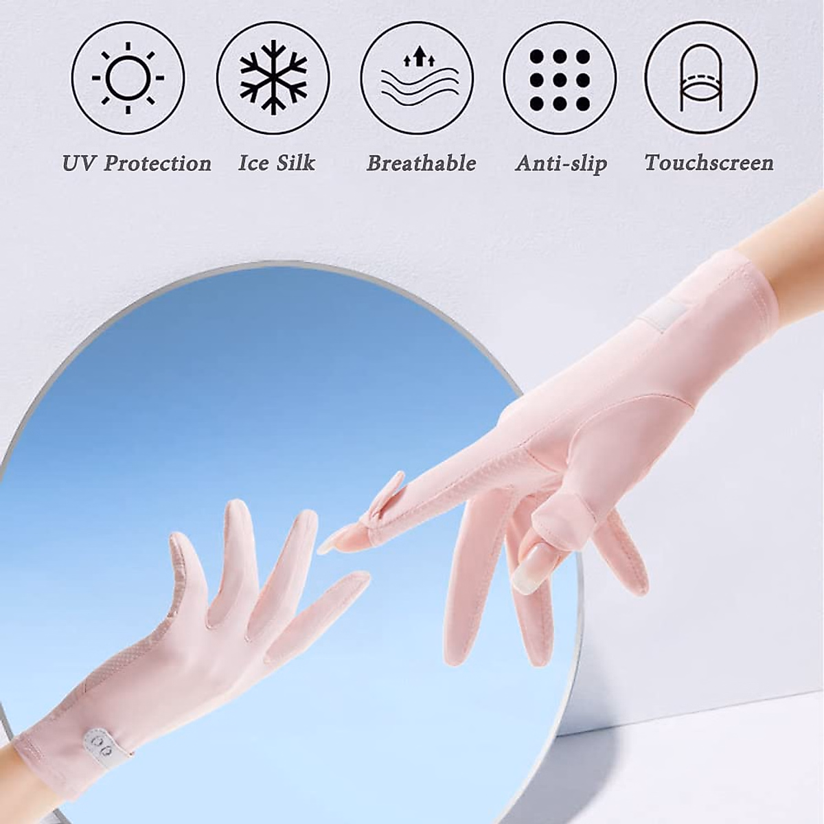 CURELIX UV Sun Protection Gloves for Women, Fullfinger Touchscreen UPF 51+ Sunblock Gloves for Driving, Cycling, Golf, Hiking [Ultra Thin] [Cooling Ice Silk Fabric], Blue
