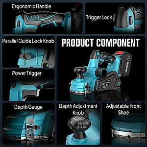 Seesii Cordless Hand Planer with 5.0Ah Battery, Adjustable 1/8-Inch Depth, Brushless Motor – Powerful Electric Hand Planer for Wood