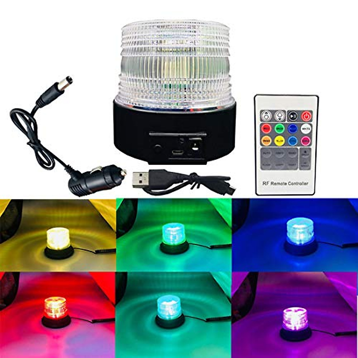 TOPKU Battery LED Strobe Light, Rechargeable Magnetic Flashing Emergency Warning Beacon,8 Color Remote Control, Univisal for Vehicles