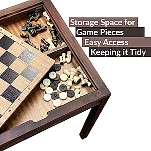 Sterling Games Wooden Chess Table | Chess, Checkers and Backgammon 3 in 1 Combo Game Table Furniture Set, 25" x 25", 4" King