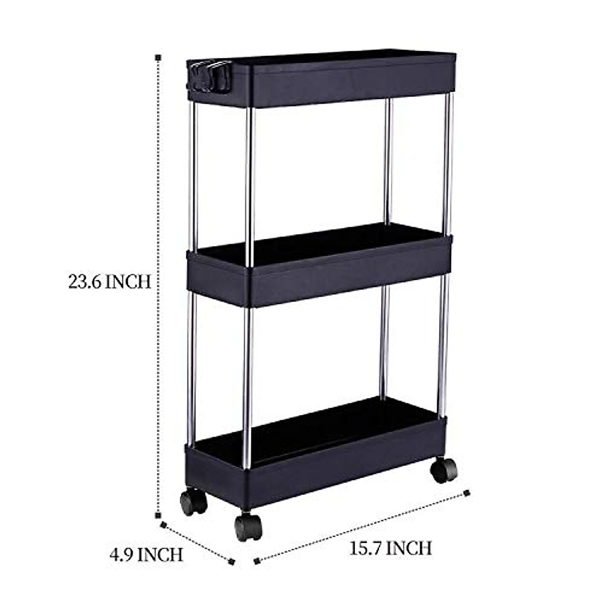 Slim Storage Cart,DLO 3 Tier Bathroom Cart Mobile Shelving Unit Organizer Slide Out Storage Rolling Utility Cart Tower Rack for Kitchen Bathroom Laundry Narrow Places,Black