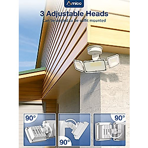 Amico LED Flood Lights Outdoor 3500LM Security Light, 30W Bright Outdoor Flood Light, 5000K Daylight White, IP65 Waterproof 3 Adjustable Heads for Garage, Backyard, Patio, Garden, Porch&Stair(White)