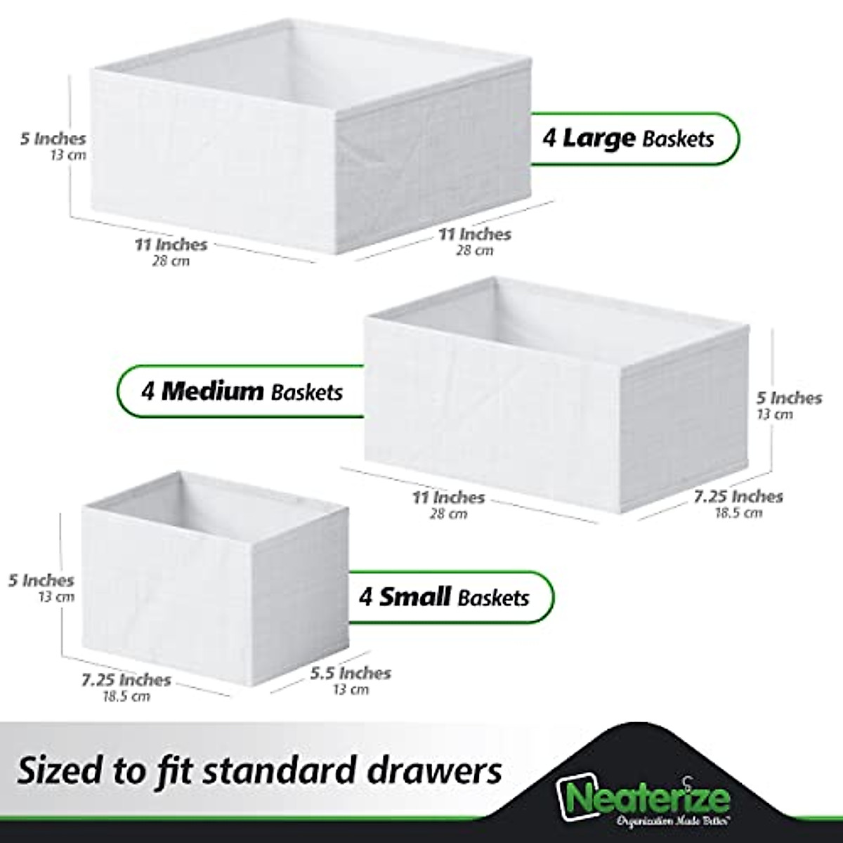 Drawer Organizer Clothes Set of 12 White-Grey - Dresser Organizer For Nursery, Bedroom, Closet - Perfect Baby Clothes Organizer and Storage & General Nursery Organization or Dresser Drawer Organizers