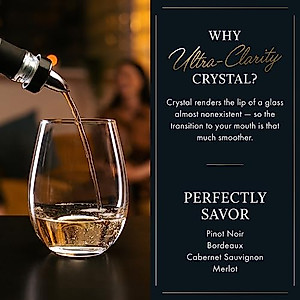 ELIXIR GLASSWARE Stemless Wine Glasses - Hand Blown, Red White Wine Glasses Set of 4 - Premium Crystal Stemless Wine Glasses - Wine Tasting, Wedding, Anniversary, Christmas, Party - 17 oz, Clear