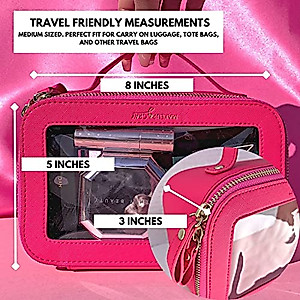 Makeup by Gray TSA Approved Toiletry Bag for Women, Clear Makeup Bag, Heavy Duty Cosmetic Bag for Traveling- Water Resistant, Luxury Vegan Leather (Hot Pink)