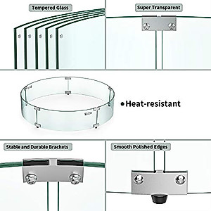 Skyflame Fire Pit Glass Wind Guard Round, 33 x 7 inches Tempered Glass Flame Shield, Fits 31” Round Fire Pit Burner Pans, Fire-Resistant Windscreen Set