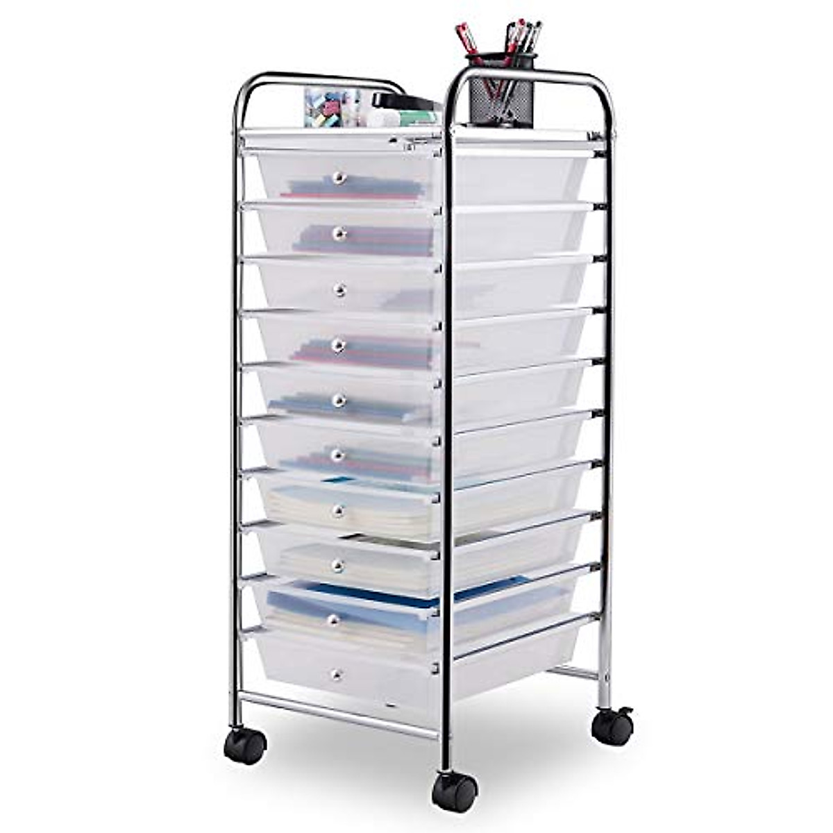 10 Drawer Rolling Storage Cart - Multipurpose Movable Craft Organizers and Storage, Utility Cart for Home Office School