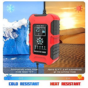 10-Amp Battery Charger, 12V/10A 24V/5A Smart Automatic Maintainer Trickle Charger with Temperature Compensation, 7 Stage Lead Acid AGM LiFePO4 Battery Charger for Cars Motorcycles Boats