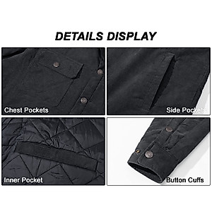 MAGCOMSEN Men's Corduroy Jacket Hoodies Quilted Lined Button-Down Casual Shirt Jackets Cotton Warm Winter Coat 5 Pockets