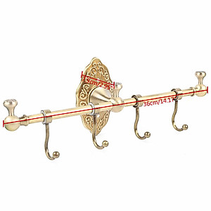 RustyVioum Wall Mounted Brass Towel Bar with 4 Hooks, European Retro Brass Towel Hook Rack, Hanger Hook Rack for Entryway Bathroom Bedroom, 14.17 * 2.95inch