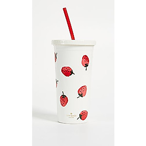 Kate Spade New York Insulated Tumbler with Reusable Straw, 20 Ounce Acrylic Travel Cup with Lid, Strawberries