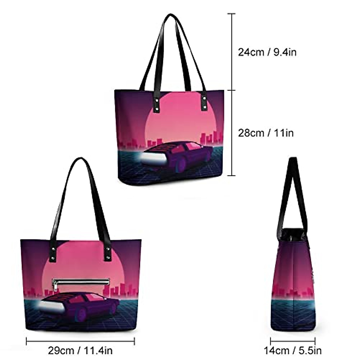Womens Handbag Sunset And Cars Leather Tote Bag Top Handle Satchel Bags For Lady