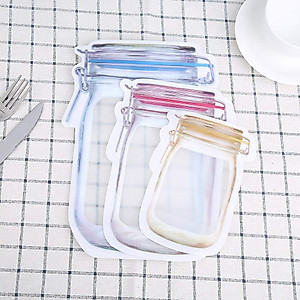 Fdit 10 Pieces Mason Jar Pattern Food Saver Storage Bags Set Airtight Reusable Bottle Modeling Zippers Food Container Kitchen Organizer 's Snacks Fresh Bags