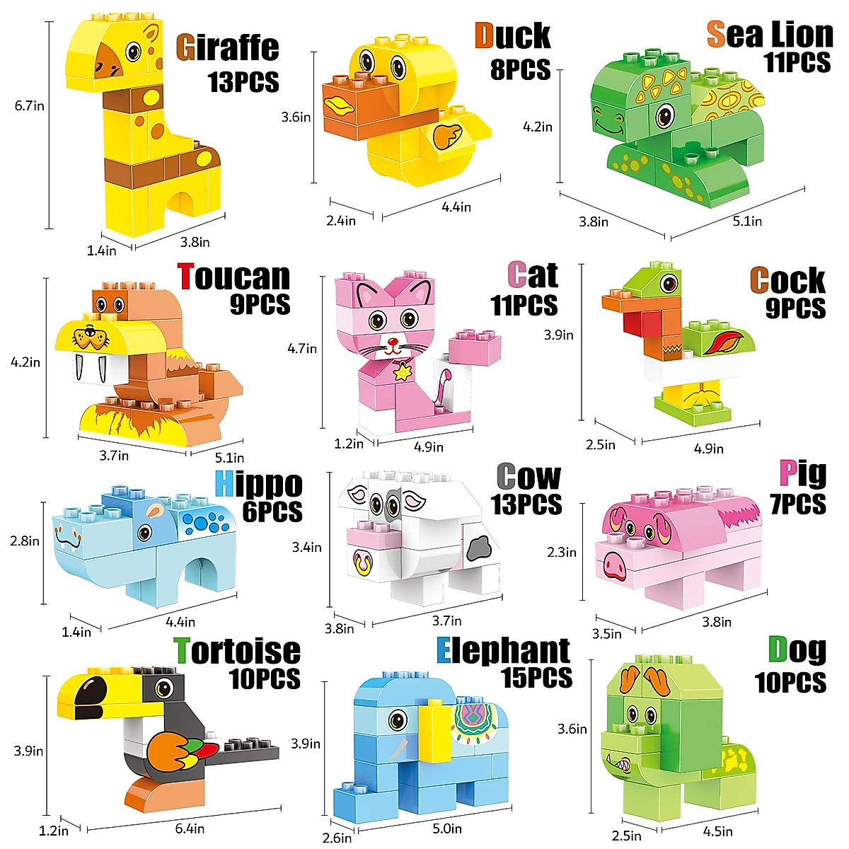 Animals Building Blocks Set, 122 Pieces Animal Building Toy Kit with Storage Box for Kids Ages 3 4 5 6 Years, Creative STEM Educational Preschool Toys for Toddlers Boys Girls Christmas Birthday Gift