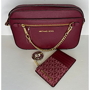 Michael Kors Jet Set Large Chain Crossbody Bag bundled with with SM TZ Coinpouch Wallet Purse Hook (Mulberry/Signature MK Mulberry