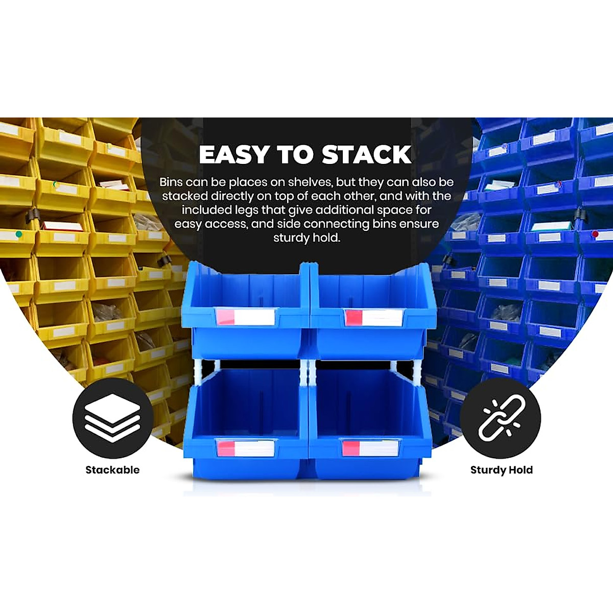 DJC Supply Blue Large 8.4" X 11" X 6.9" Heavy Duty Thermoplastic Storage Bin, Stackable, Hangable, Side Connect (2 PACK)