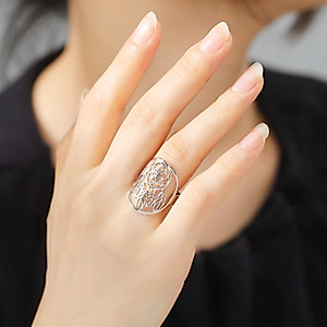 Dreamtimes Dream Catcher Ring for Women Fashion Hollow Out Dream Rings Stainless Steel Adjustable Finger Rings Feather Forest Leaf Rings Tassel Bohemian Retro Ethnic Rings