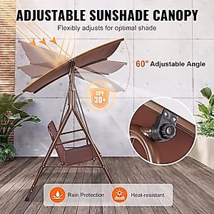 VEVOR 3-Seat Patio Swing Chair, Outdoor Patio Swing with Adjustable Canopy