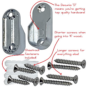 CUSTOM CUT | Oval Closet Rod | Up to 36" | Screw-on Wall Brackets | Polished Chrome