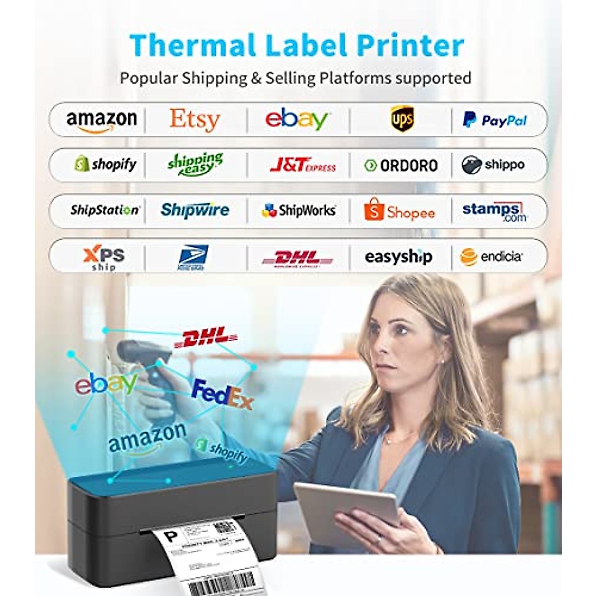 Thermal Label Printer, Phomemo Shipping Label Printer, Thermal Printer for Small Business Compatible with Mac Windows and Chromebook, Widely Used for Amazon, Ebay, Shopify, Etsy, UPS, USPS, FedEx, DHL