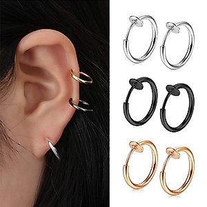 MODRSA Fake Nose Ring Hoop Faux Nose Ring Spring Hoop Fake Nose Piercing Clip on Nose Hoop Fake Lip Earrings Fake Cartilage Conch Non Piercing Jewelry for Women