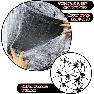 Joyseller 1200sqft Spider Web Halloween Decorations Outdoor, Stretchy Spider Webbing with 50pcs Spiders, Giant Halloween Spider Web Decor
