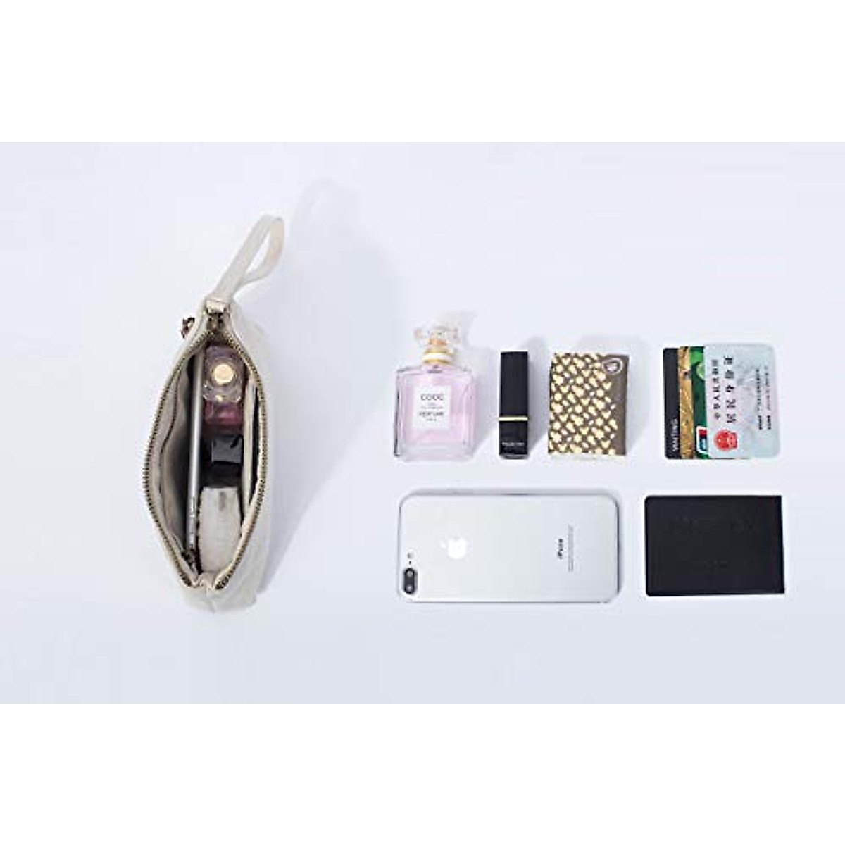 Canvas Wristlet Bag Large Clutch Wallet Purse Zipper Pouch Handbag Organizer (Black)