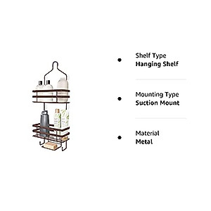 Gorilla Grip Anti-Swing Oversized Shower Caddy, Rust Resistant Organizer, Holds 11 lbs, Strong Suction Cups, Hooks, Easy Hanging Bathtub Shampoo and Accessories Caddies for Showerhead, 3 Shelf, Bronze