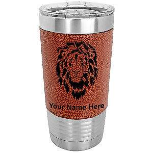 LaserGram 20oz Vacuum Insulated Tumbler Mug, Lion Head, Personalized Engraving Included (Faux Leather, Basketball Style)