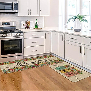 Artoid Mode Vases Flowers Hello Spring Kitchen Mats Set of 2, Home Decor Low-Profile Kitchen Rugs for Floor - 17x29 and 17x47 Inch