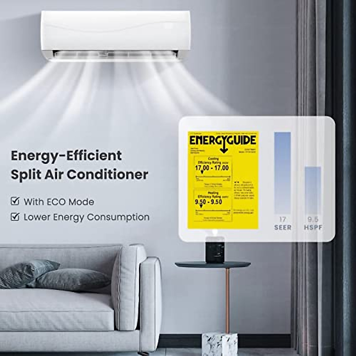 Mini Split ac/Heating System, 9000/12000/18000/24000 BTU MINI Split Air Conditioner; Heater, Saving Energy Wall-Mounted Ductless AC Unit with 1.5 Ton Heat Pump, Kit Rooms up to 1250 Sq. Ft, 208-230V