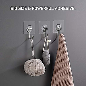Large Adhesive Wall Hooks 22dl(max) Heavy Duty Wall Hooks for Hanging ,Waterproof and Rustproof,Bathroom Kitchen Transparent Reusable Self Adhesive Hooks，8Pack