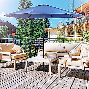 Oakcloud 9' Patio Pool Umbrella, 95% UV Protection Outdoor Table Market Umbrella with Push Button Tilt Adjustment/Crank, 8 Sturdy Ribs for Outside Yard Garden(Dark Blue)