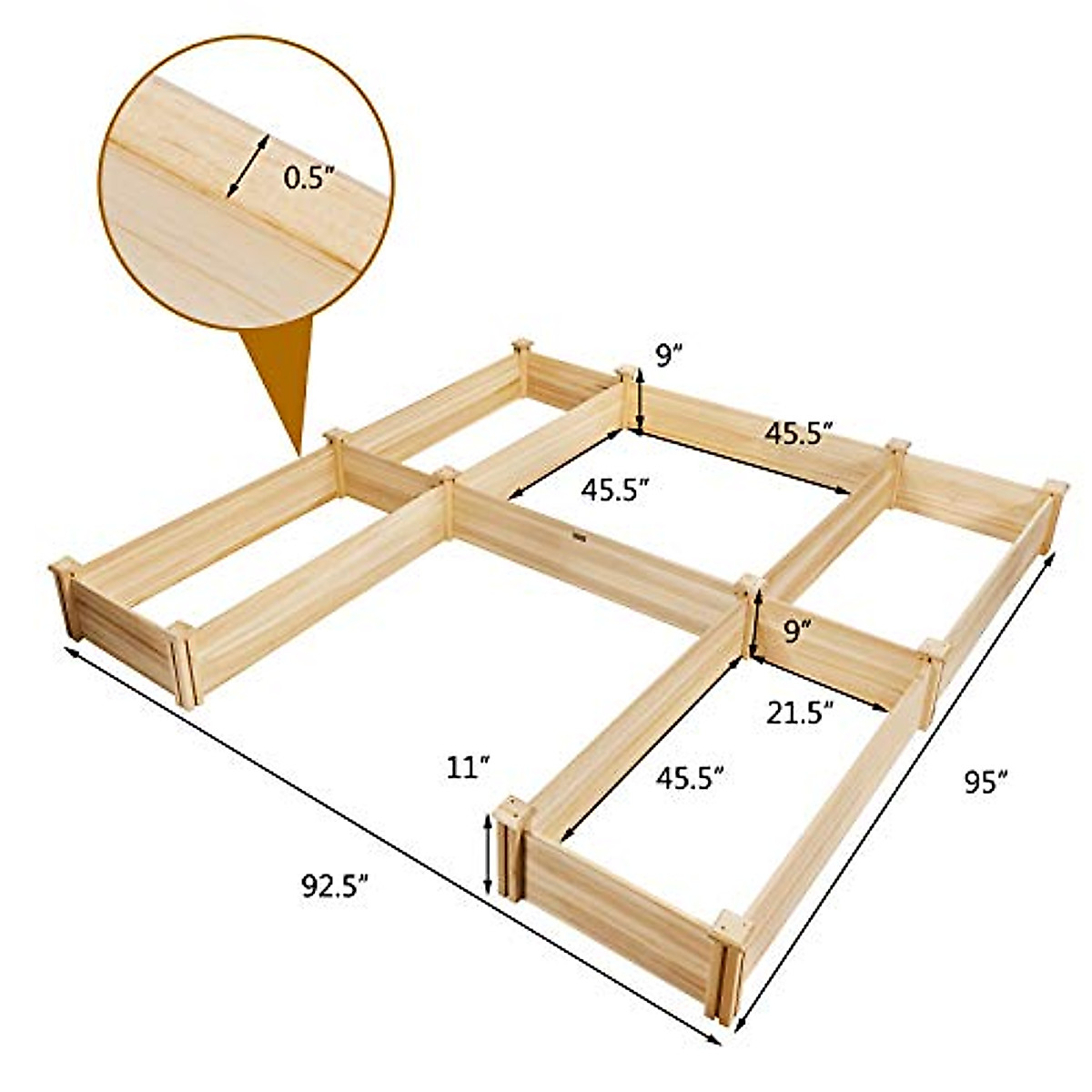Giantex U-Shaped Raised Garden Bed, Wood Raised Garden Planter Box for Vegetables and Flowers, Easy Assembly, Garden Container for Backyard, Patio, Balcony (92.5" Lx95 Wx11 H)