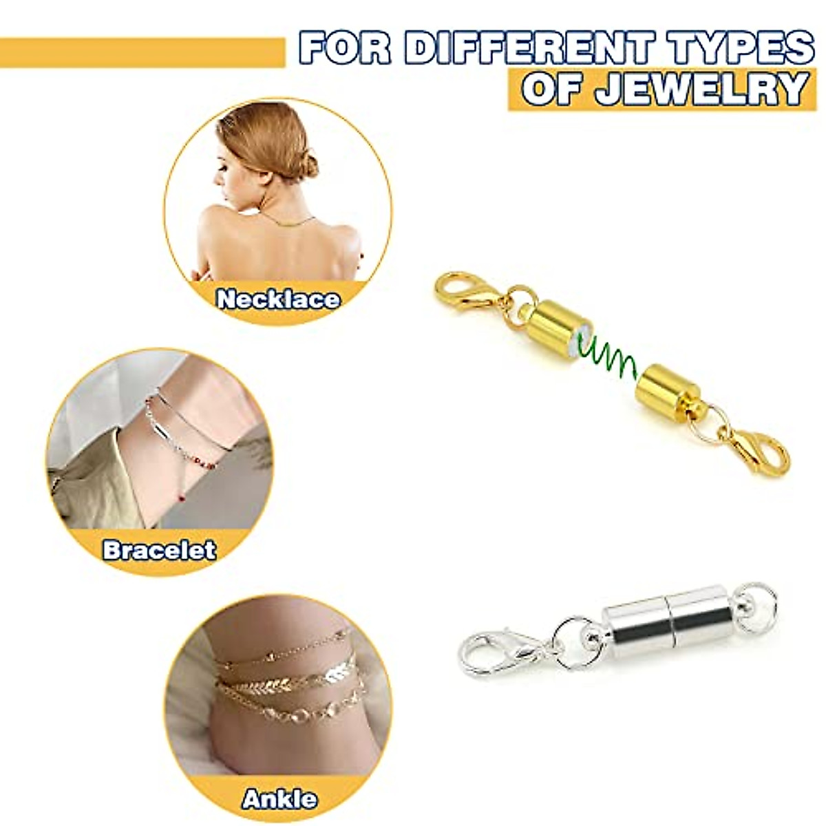 Pack of 12 Gold and Silver Color Magnetic Lobster Clasps for Jewelry. Strong Magnet Accessory for Necklace, Bracelet. DIY Friendly. (Regular)