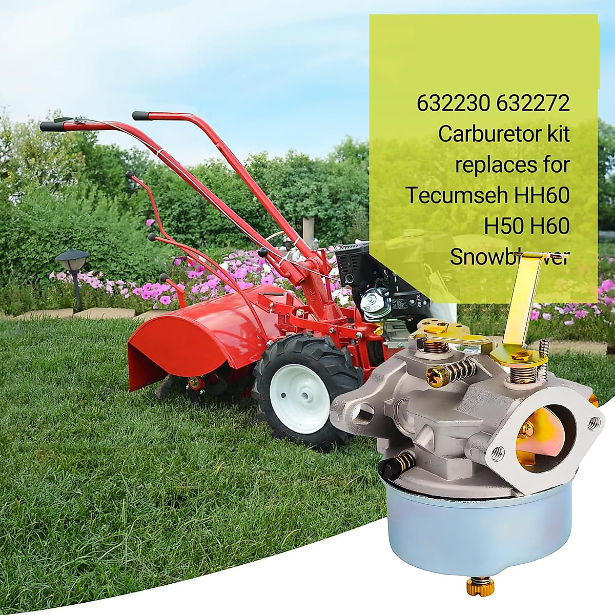 632230 Carburetor + 30727 Air Filter/Spark Plug for Tecumseh 5 HP 6 HP 632272 631828 631067 631067A H30 H50 H60 HH60 HH70 Engines 4 Cycle Engine Carb