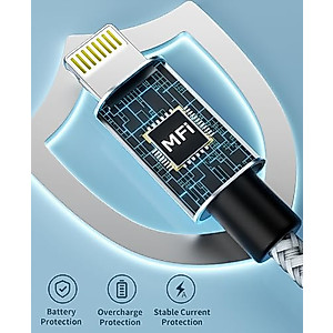 IDISON MFi Certified iPhone Charger, 4Packs(3/6/6/10FT) USB iPhone Charging Cable Nylon Braided Fast Charging Cord Compatible for iPhones/Pad(Gray +White)