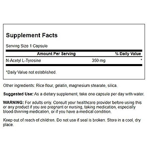 Swanson Amino Acid N-Acetyl L-Tyrosine 350 Milligrams 60 Capsules