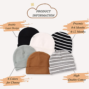 Cotton Baby Girl Hat Preemie Boys Beanie Newborn Hospital Hats Winter Infant Hats for Girls (6PACK-A, Preemie)