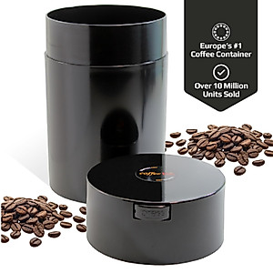 COFFEEVAC 1LB Patented Airtight Multi-use Vacuum Works as Smell Proof Ground Coffee Bean Containers. Black Cap and Body, 1.85-Liter/1.6-Quart