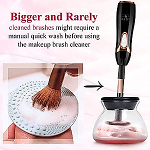 Electric Makeup Brush Cleaner Machine with FREE Makeup Cleaner Shampoo - Automatic Makeup Brush Washing Machine and Spinning Dryer with Rubber Collars - Clean, Rinse and Dry in Seconds