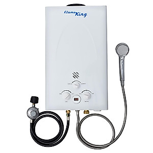Flame King Portable Tankless Water Heater Propane Gas 10L 2.64 GPM at 68,000 BTU, Outdoor Instant Hot Water Shower for RV, Camping, Farm, Cabins