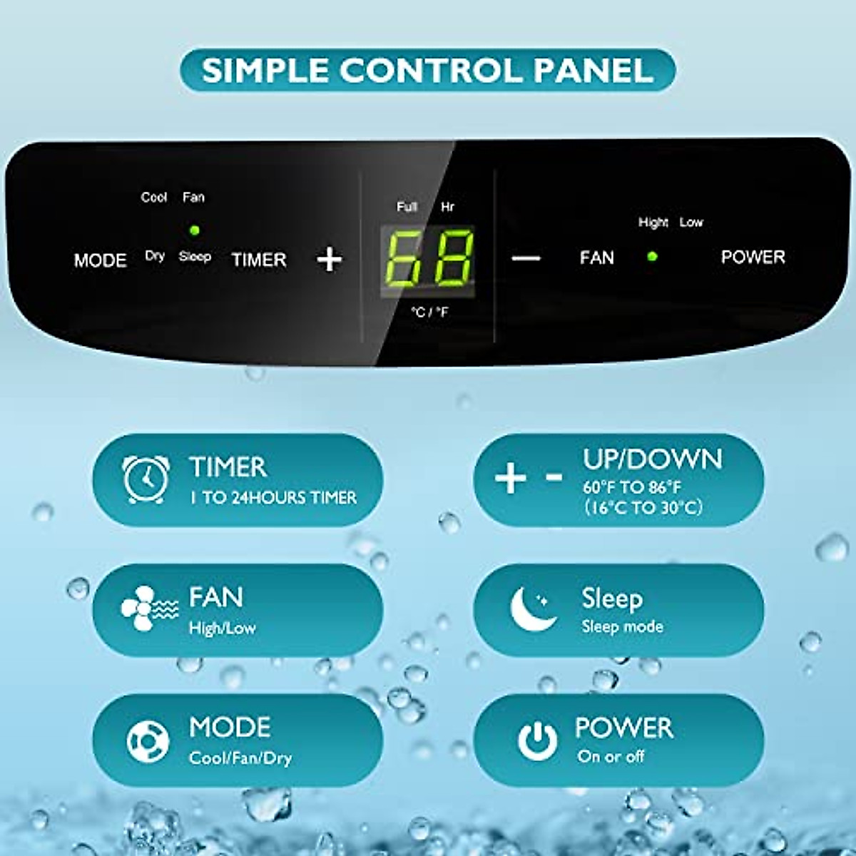 Breezestival Air Conditioner, 9700 BTU Portable Air Conditioner with Fan & Dehumidifier Cools up to 300 sq. Ft, 3-in-1 Portable AC Unit with Remote, 24H Timer&Sleep Mode, LED Display, White